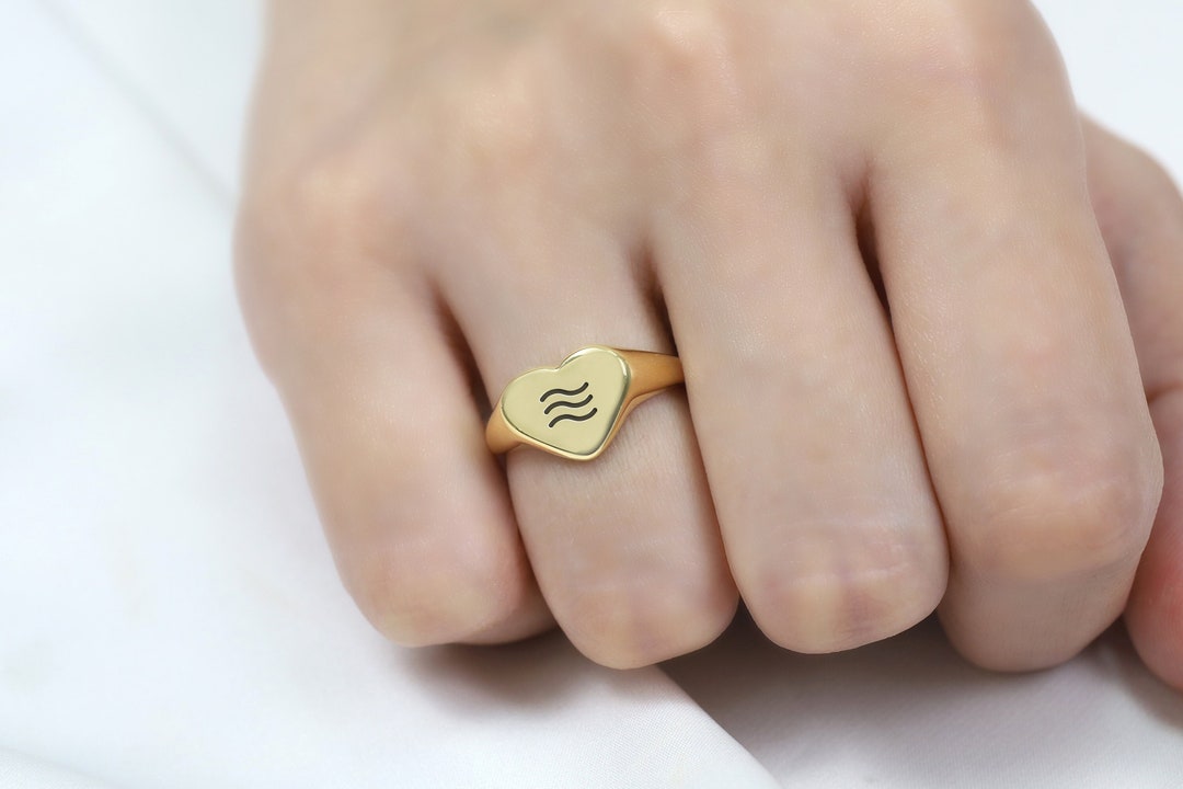 Engraved Aquarius Signet Ring · Custom Star Sign Ring · Valentine's Day ...