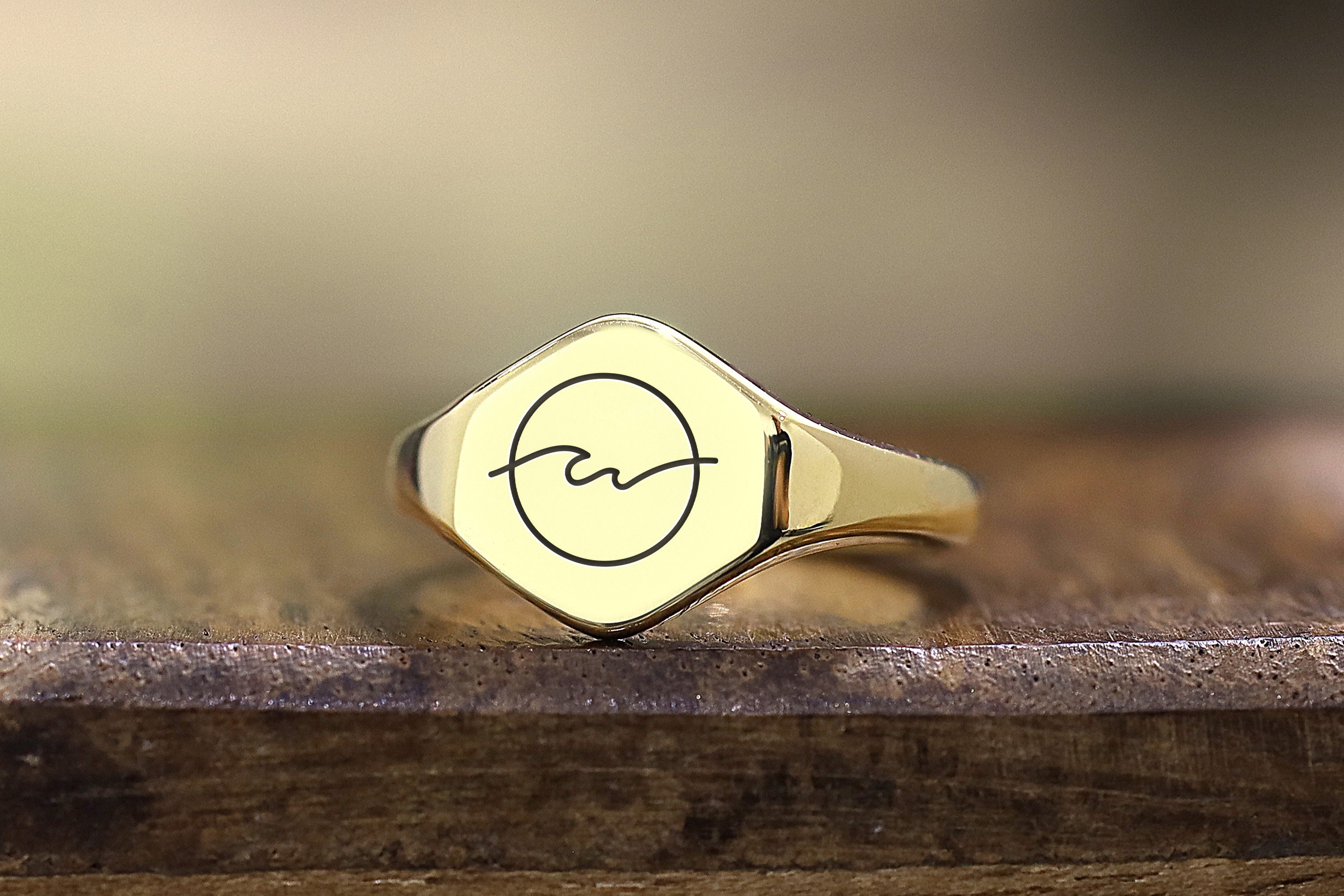Wave Engraved Ring 14k Gold Wave Pattern Ring Unisex Ring Surfers Ring ...