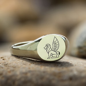 14k Gold Winged Lion Ring · Custom Mythology Ring · Unisex Ring ...