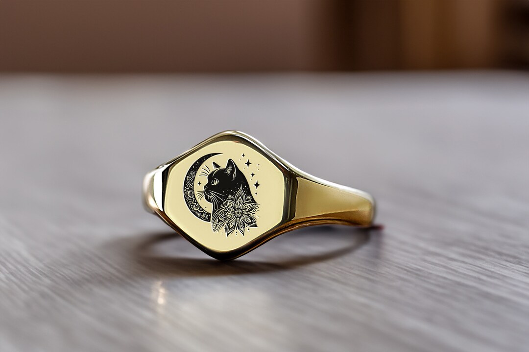 14k Gold British Cat Ring · Custom Cat Ring · Personalized Ring ...
