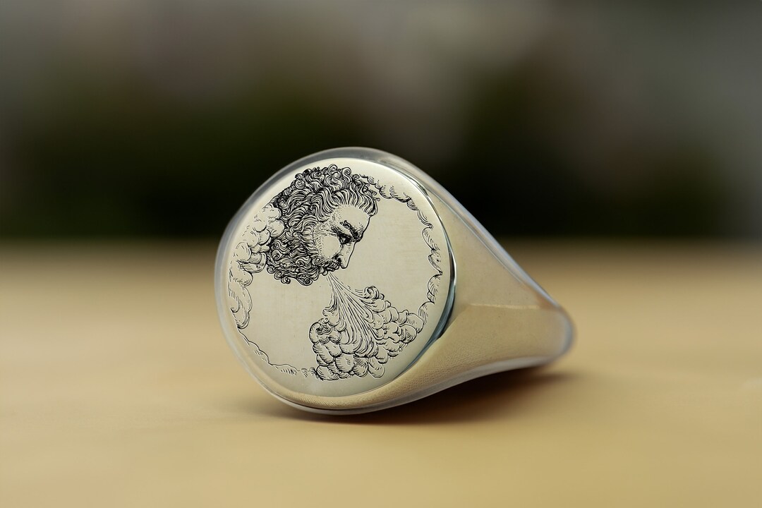 God of Wind Signet Ring · Mythology Ring · 14k Gold Greek God Ring ...