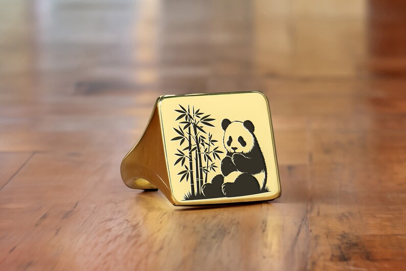 Cute Panda Gold Signet Ring · Custom Panda Ring · Square Shaped Ring ...