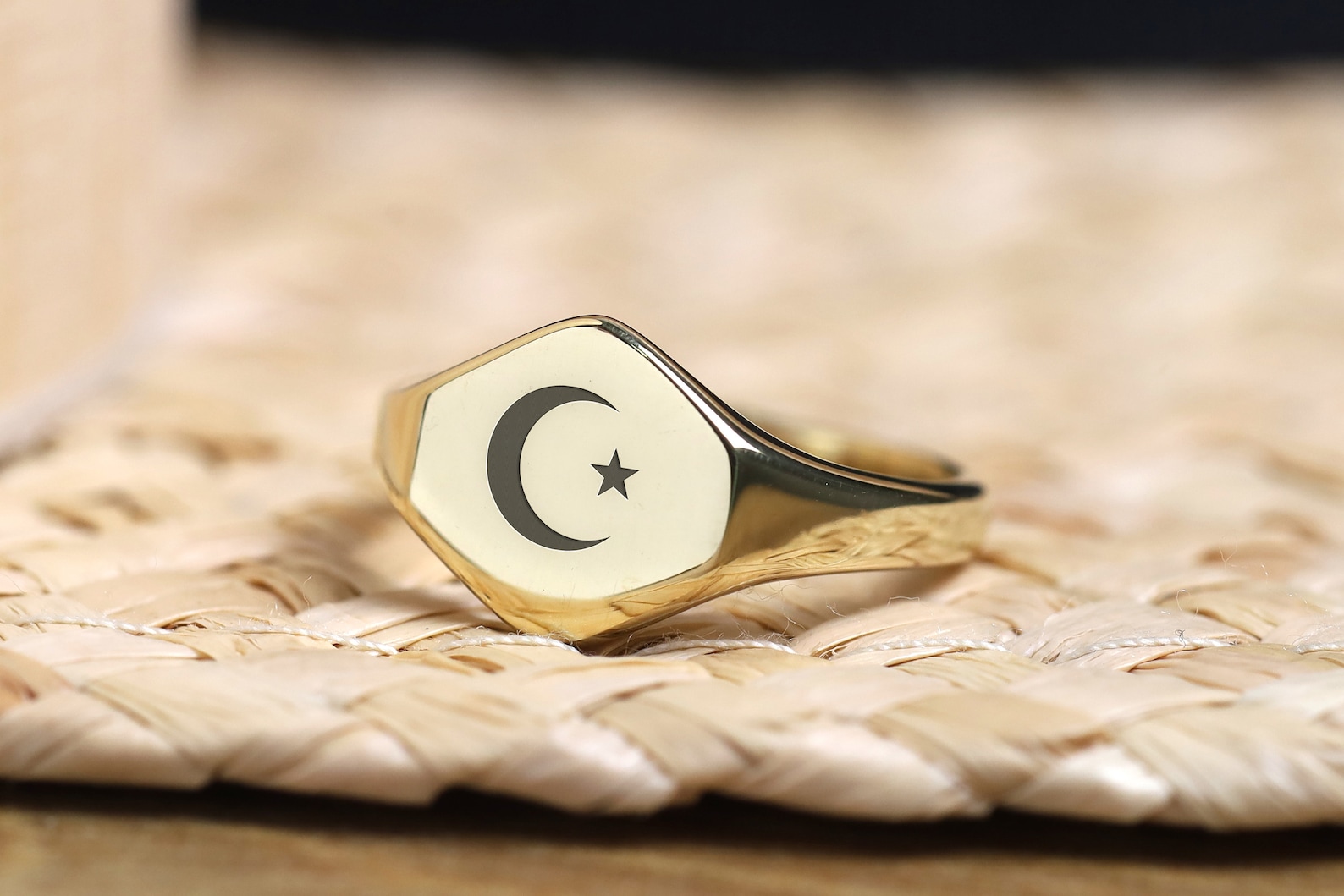 Islam Symbol Ring · Gold Signet Islam Ring · Engraved Crescent and Star ...