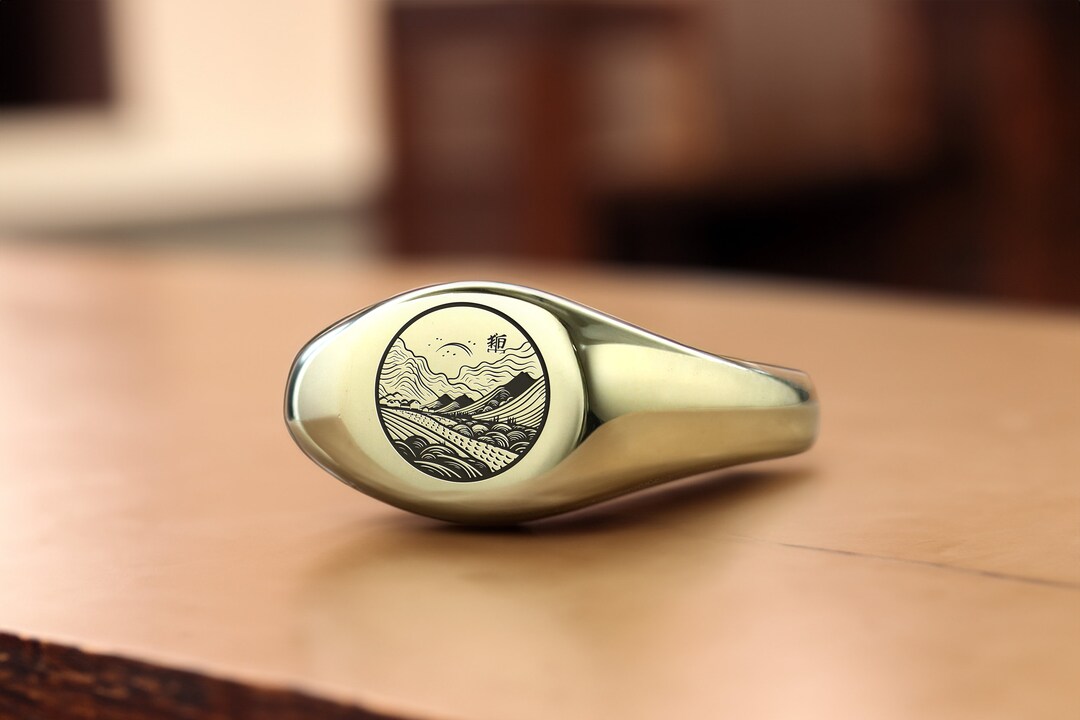 Japanese Gold Signet Ring · Customized Landscape Ring · Personalized ...
