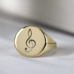 Music Notes Gold Signet Ring · Bold Statement Musicians Ring · Engraved ...