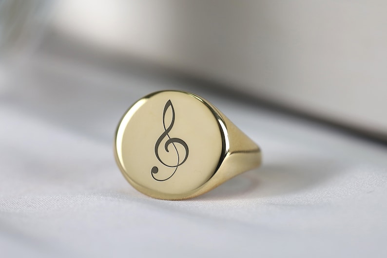 Music Notes Gold Signet Ring · Bold Statement Musicians Ring · Engraved ...