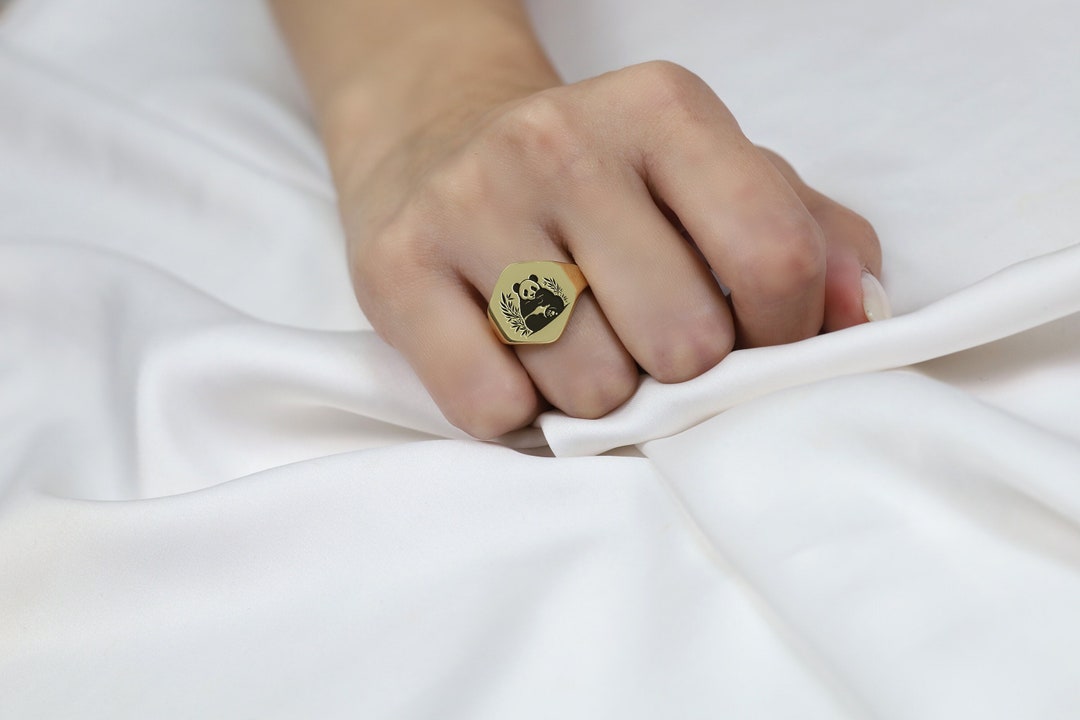 14k Gold Panda Signet Ring · Panda Engraving Ring · Personalized Panda ...