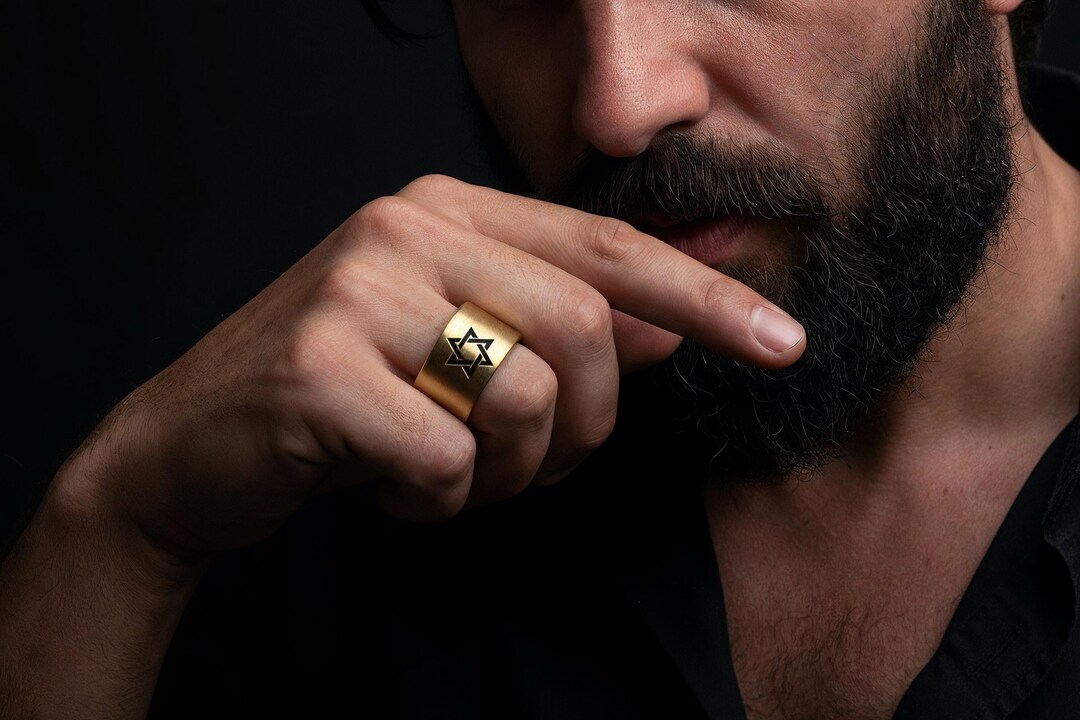 Jewish Wide Brushed Gold Ring · Custom Judaism Ring · Star of David ...