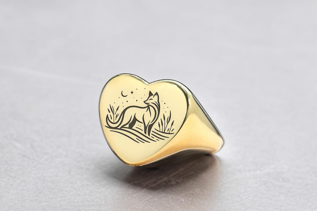 Custom Gold Fox Signet Ring · Engraved Fox Ring · Personalized Ring ...