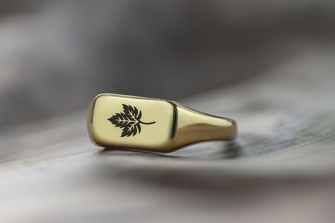 Gold Maple Leaf Signet Ring · Engraved Maple Leaf Ring · Custom Canada Symbol Ring ...