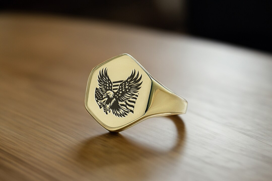 14k Gold American Veterans Signet Ring · Personalized Eagle Ring ...