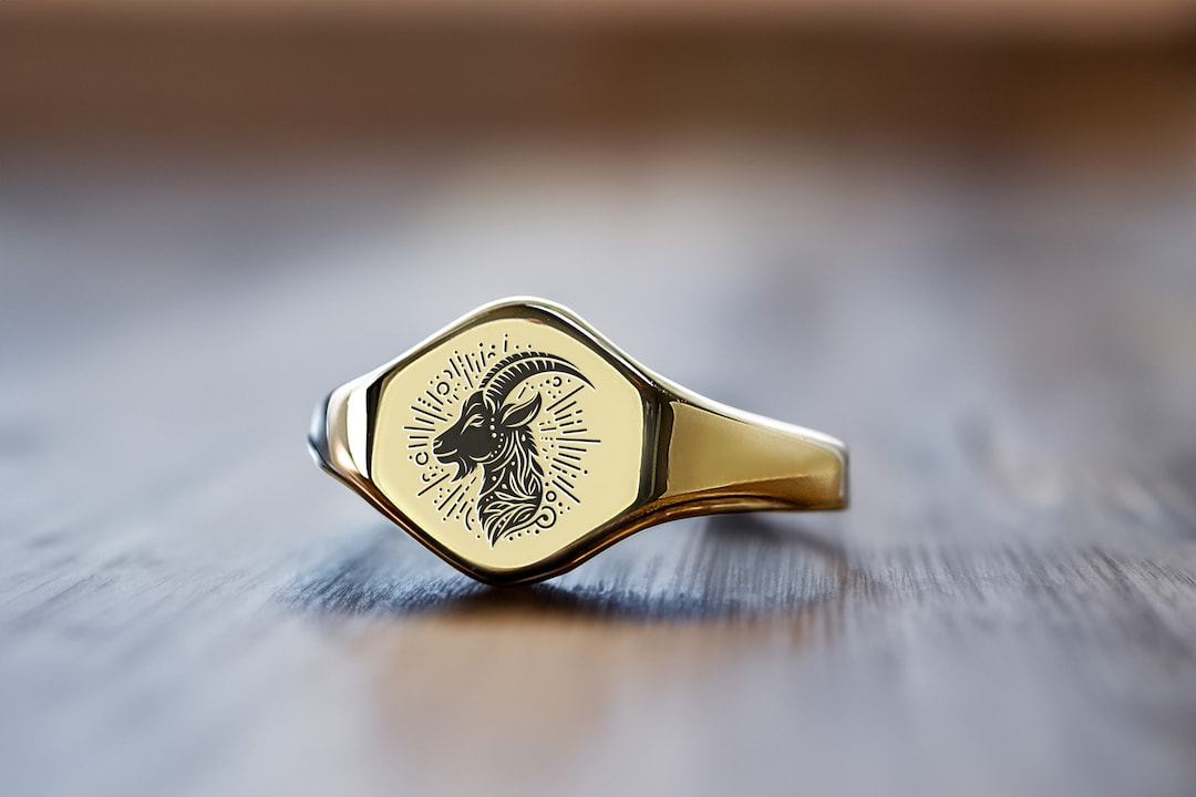 14k Gold Goat Signet Ring · Engraved Goat Ring · Customized Goat Ring ...