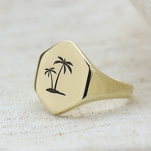 Palm Tree Signet Ring · Engraved Tree Ring · Gold Signet Ring · Gift ...
