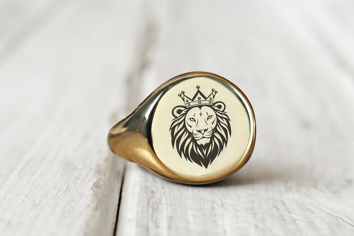Gold Lion Crown Signet Ring · Custom Crown Lion Ring · Personalized ...