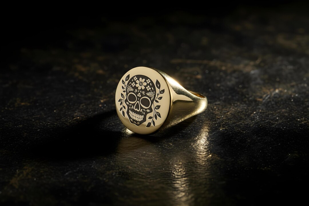 14k Gold Mexican Skull Ring · Dia De Los Muertos Ring · Floral Skull ...