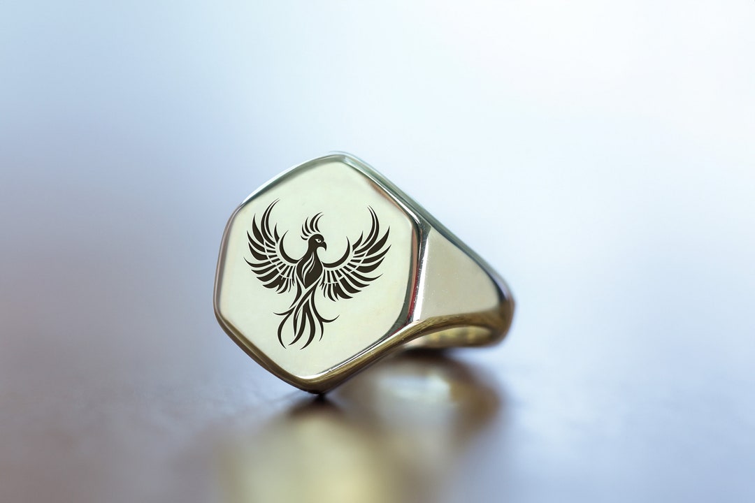 Engraved Phoenix Signet Ring · Personalized Phoenix Ring · Hexagon ...