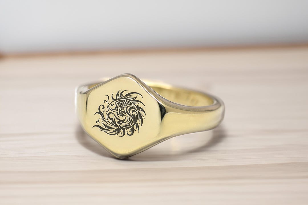 14k Gold Koi Fish Signet Ring · Custom Koi Fish Ring · Ring · Hexagon ...
