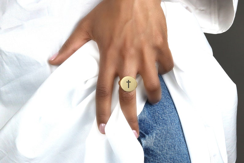Christian Ring · Religious Engraving · Round Shape Signet Ring ...