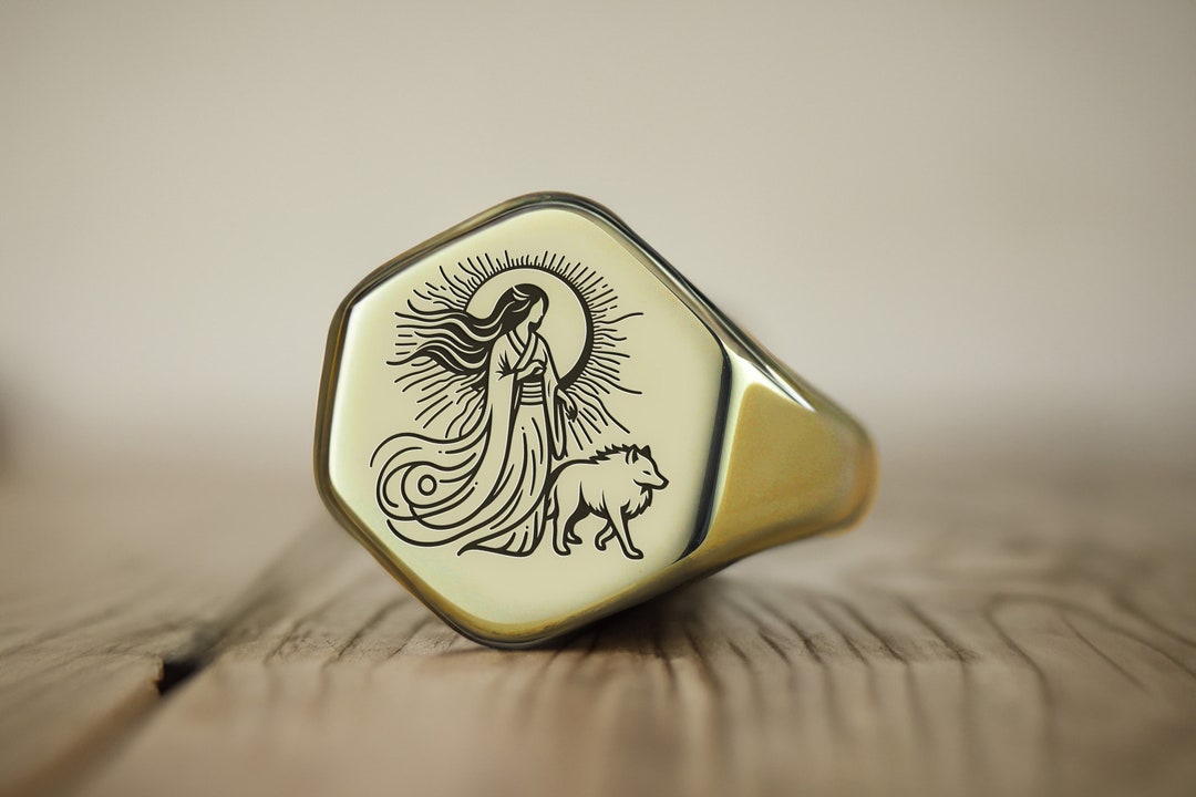 14k Gold Amaterasu Signet Ring · Goddess of Sun Ring · Women Ring ...