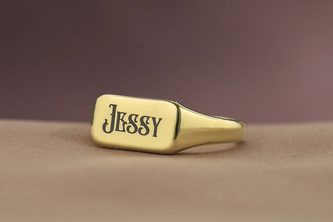 Engraved Custom Name Ring · 14k Gold Name Signet Ring · Personalized ...