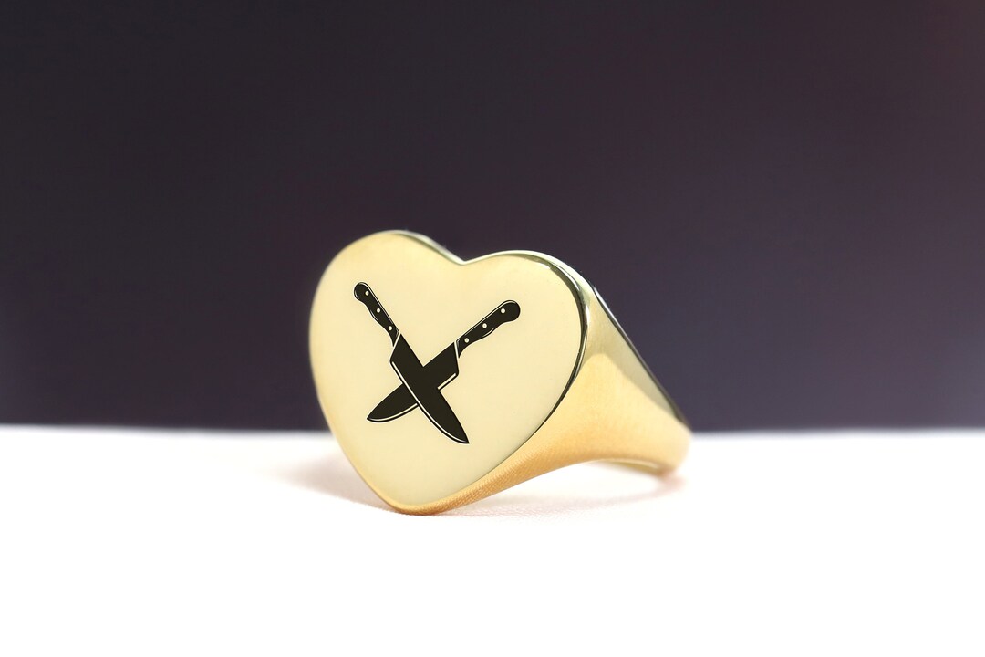 Chef Knife Gold Signet Ring · Chef's Gold Ring · Engraved Knife Ring ...