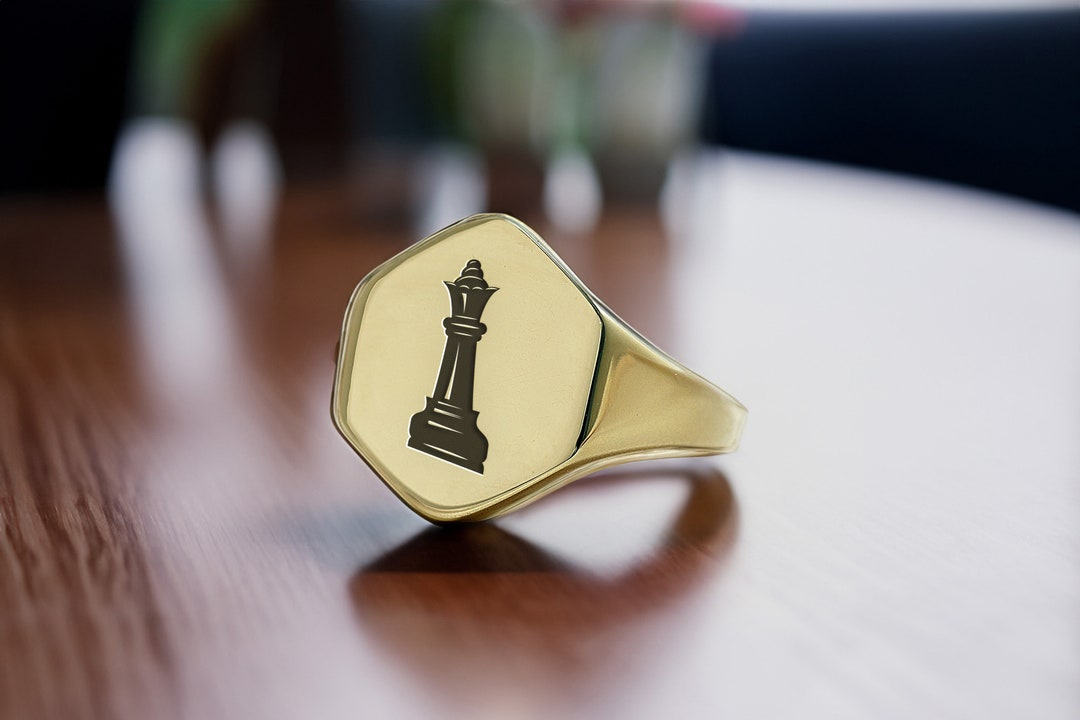 14k Gold Chess Queen Ring · Engraved Chess Ring · Custom Chess Ring ...