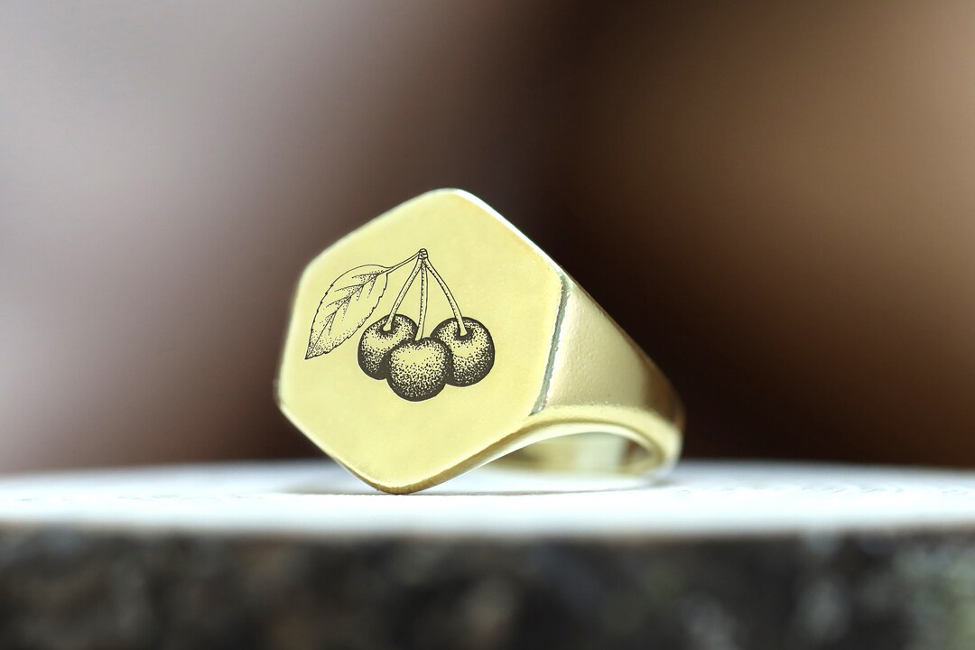 14k Gold Cherry Ring · Fruits Engraving Ring · Gift for Her · Hexagon ...
