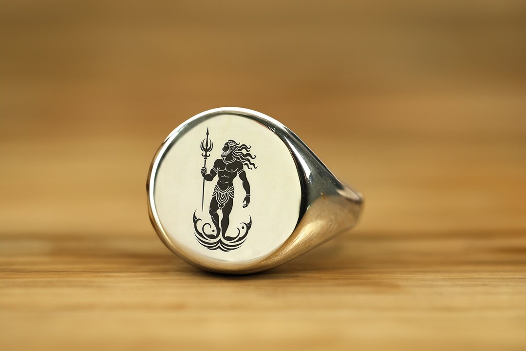 Engraved Poseidon Signet Ring · Custom Neptune Ring · Greek Mythology ...