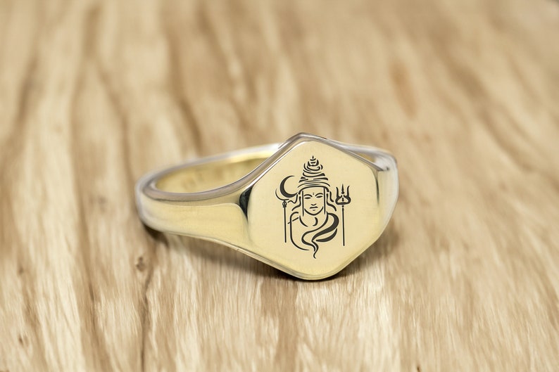 Line Art Lord Shiva Ring Engraved Indian Shiva Ring Unisex Ring 14k ...