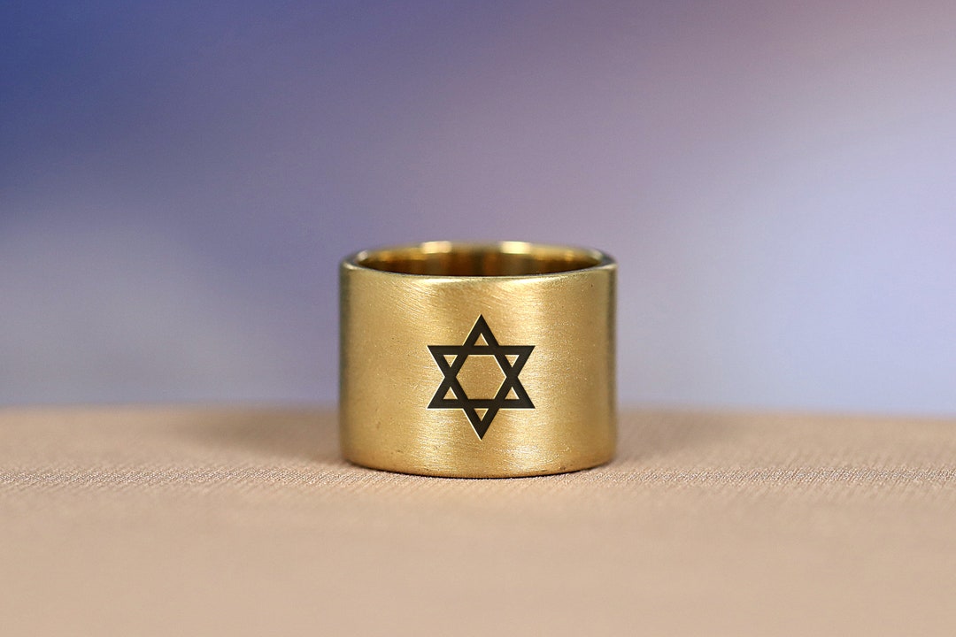 Jewish Wide Brushed Gold Ring · Custom Judaism Ring · Star of David ...