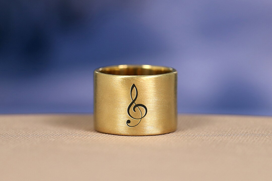 Musical Note Wide Gold Ring · Engraved Treble Clef Ring · Custom ...