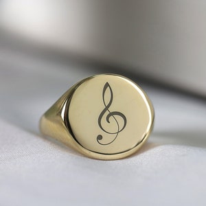 Music Notes Gold Signet Ring · Bold Statement Musicians Ring · Engraved ...