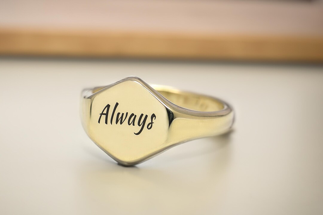 Personalized Text Signet Ring · 24k Gold Ring · Hexagon Shaped Ring ...