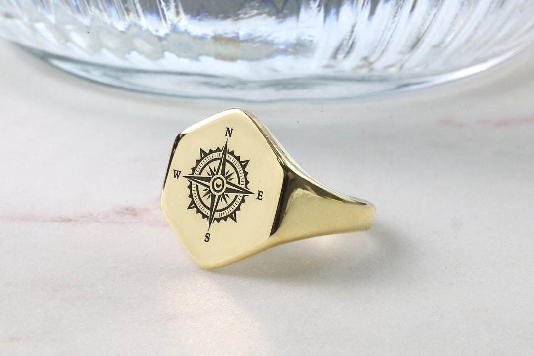 Compass Signet Ring · Engraved Compass Ring · Travelers Ring · Unisex ...