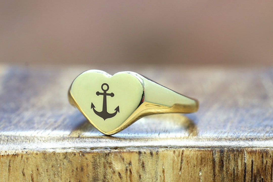 14k Gold Anchor Ring · Engraved Anchor Ring · Sailor's Jewelry · Heart ...
