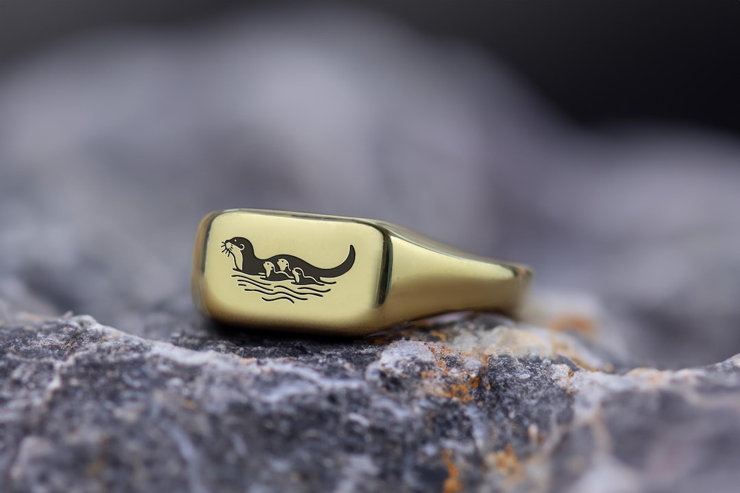 Otter Family Gold Signet Ring · Engraved Otter Ring · Custom Otter Ring ...