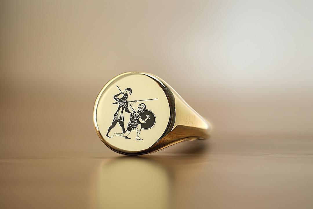 14k Gold Greek Warrior Signet Ring · Personalized Greek Ring · Greece ...