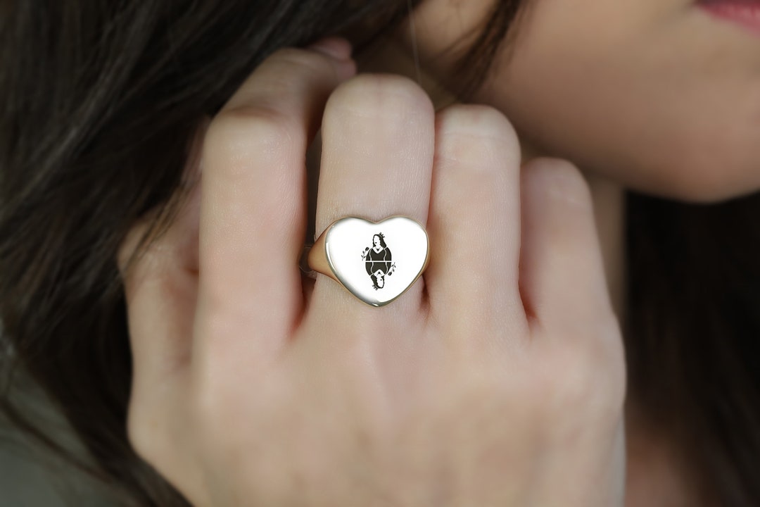 14k Gold Queen Ring · Engraved Playing Cards Ring · Poker Signet Ring ...