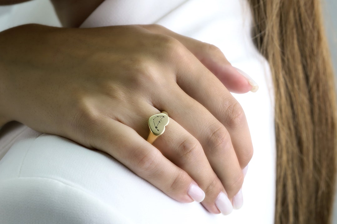 Engraved Star Map Ring · Birth Month Gold Ring · Custom Signet Ring ...