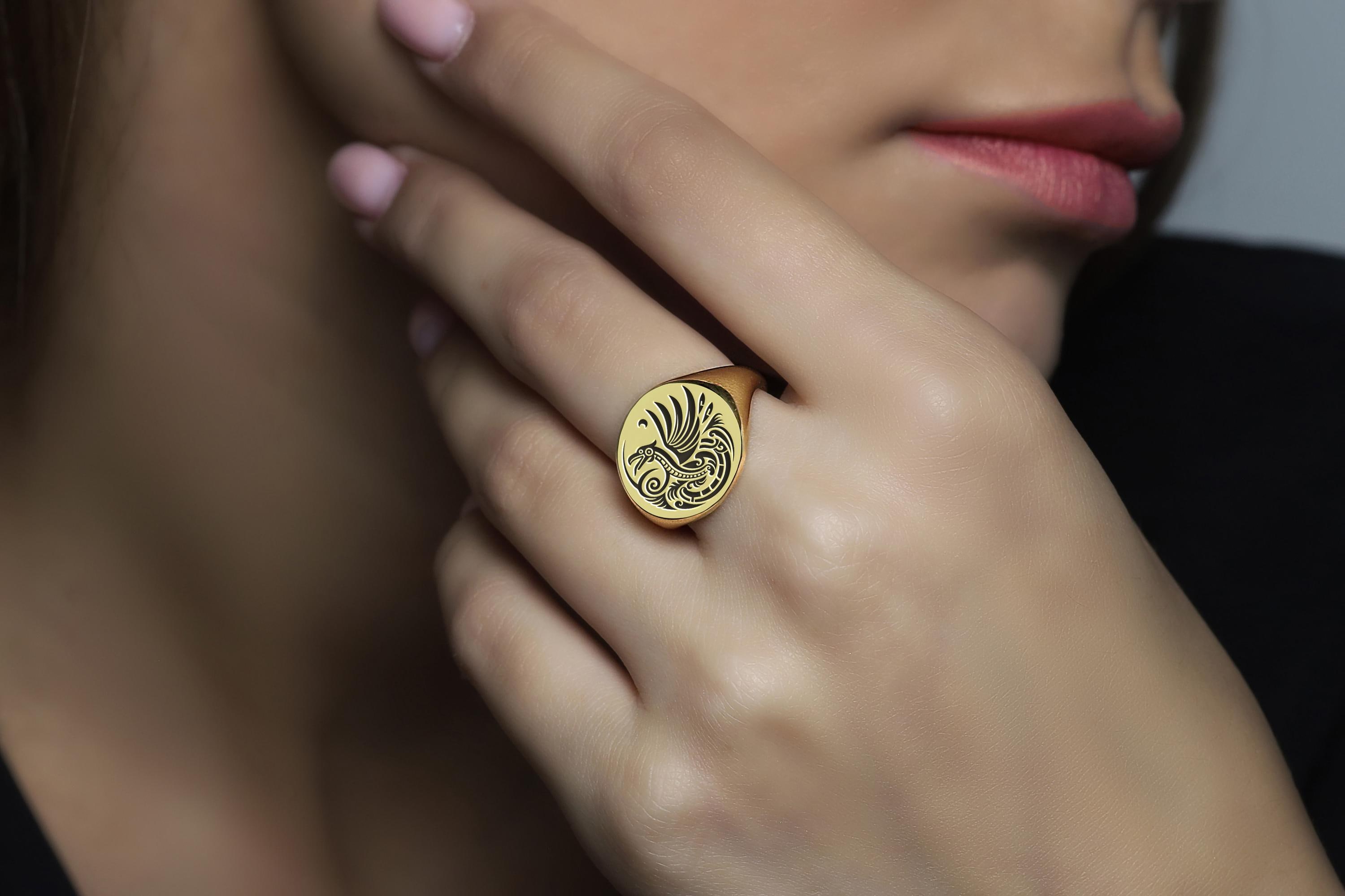 14k Gold Aztec Signet Ring · Engraved Quetzalcoatl Ring · Wisdom Ring ...