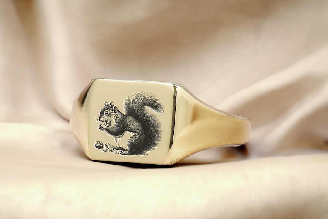 Custom Squirrel Signet Ring · Cute Squirrel Ring · Square Shaped Ring · Squirrel Engraving Ring ...