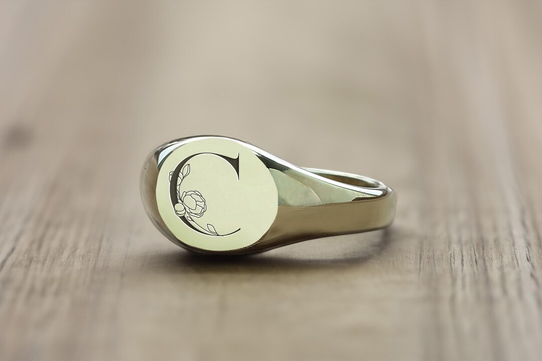 14k Gold Custom Letter Ring · Engraved Name Initial Ring · Unique Ring ...