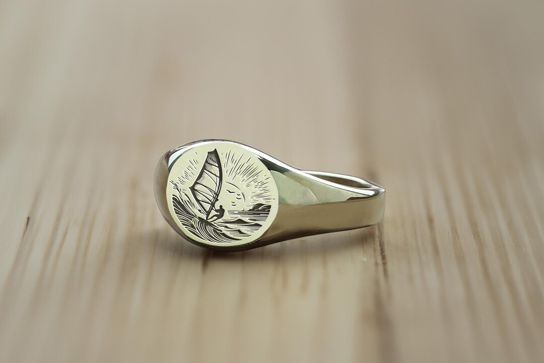 14k Gold Wind Surfing Signet Ring · Wind Surfers Ring · Round Shaped ...