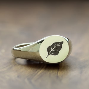 Custom Leaf Signet Ring · Engraved Tree Leaf Ring · Gift for Her ...