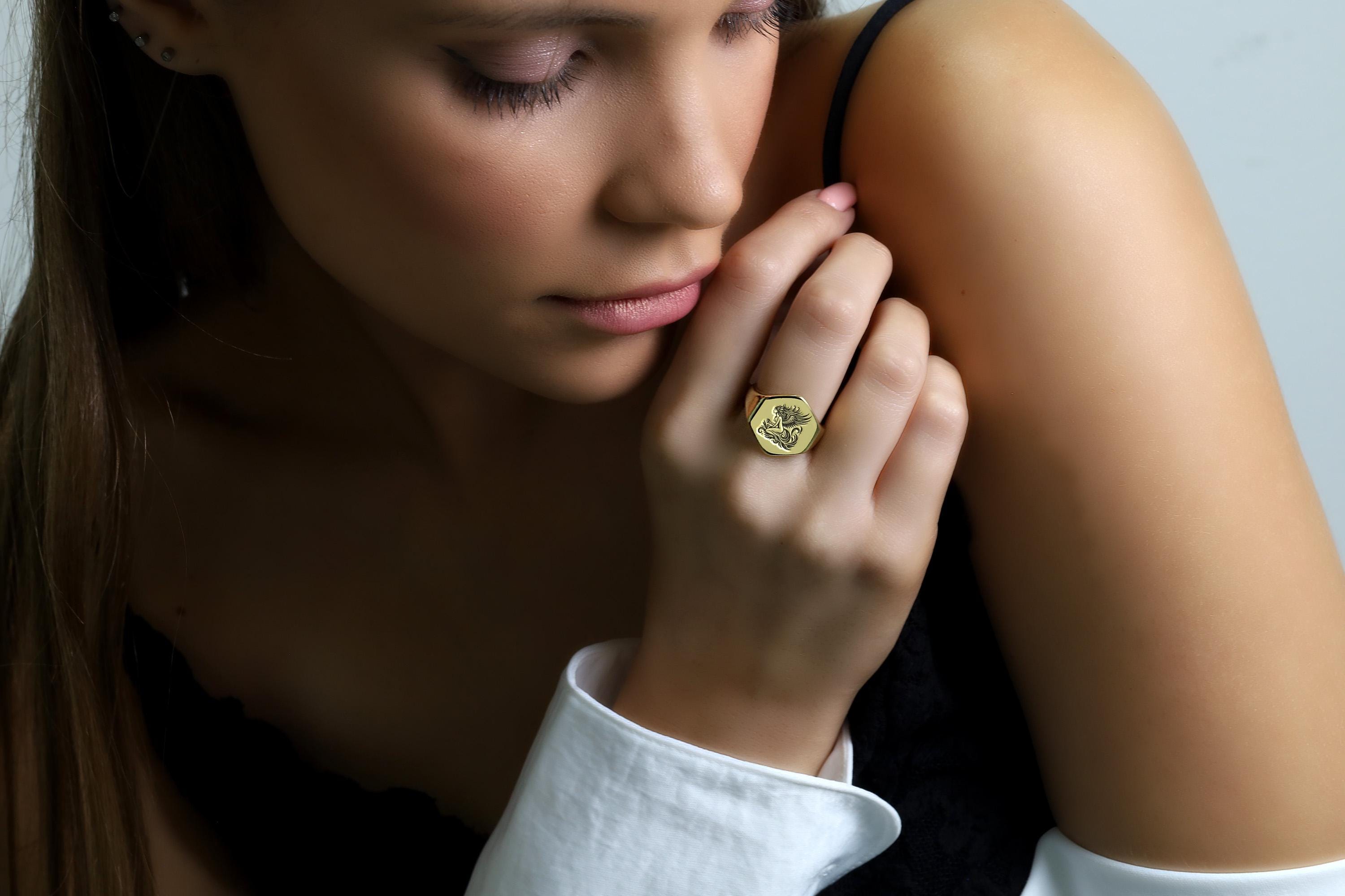 14k Gold Harpy Signet Ring · Custom Mythology Ring · Women Ring · Gift ...