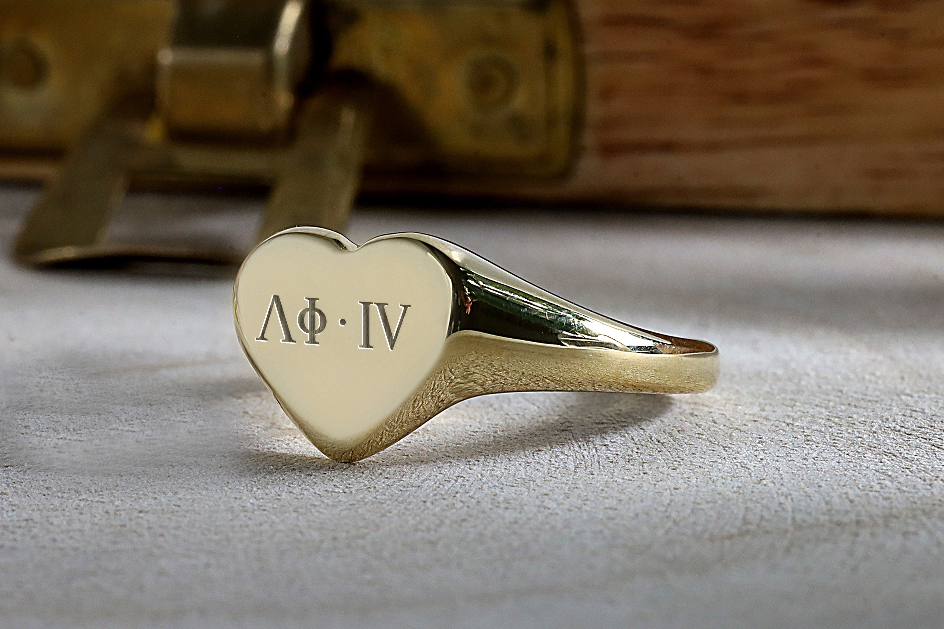 Sorority Signet Ring 14k Gold Sisterhood Ring Custom Greek Ring Heart ...