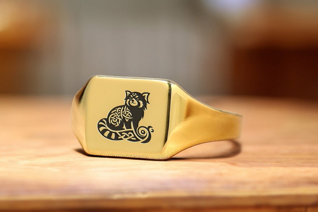 Red Panda Gold Signet Ring Animal Jewelry Custom Animal Ring Square ...