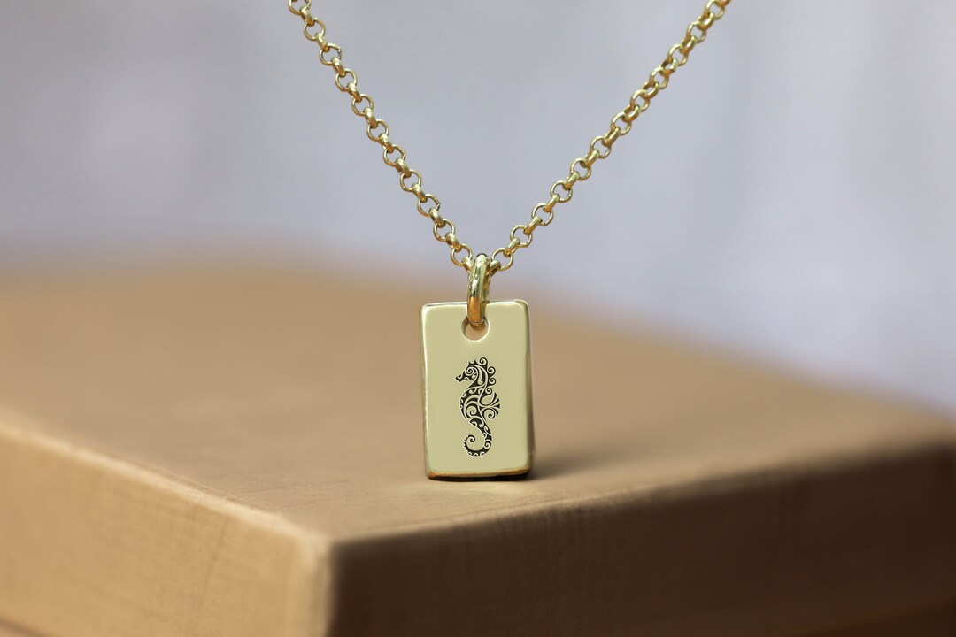 14k Gold Maori Sea Horse Necklace · Rectangle Pendant Necklace · Gold ...