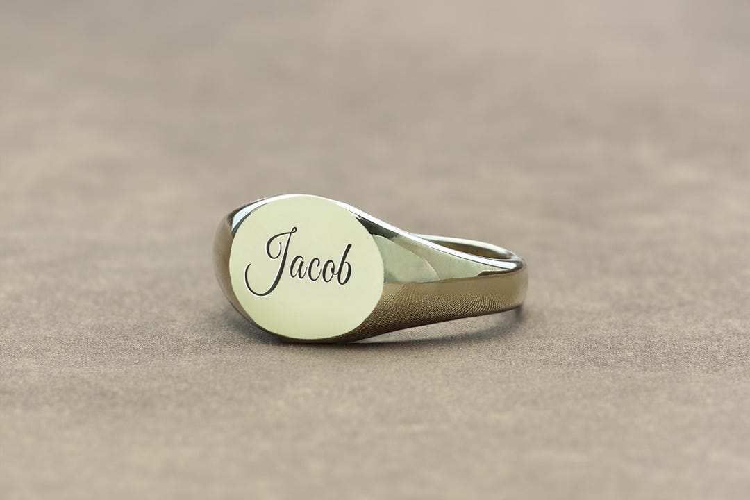 24k Gold Name Signet Ring · Customized Ring · Round Shaped Ring ...