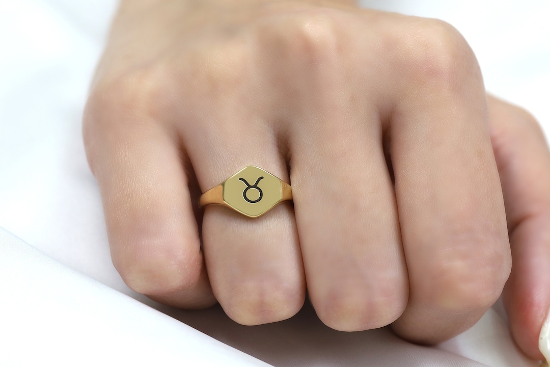Engraved Taurus Signet Ring · Taurus Gold Signet Ring · Personalized ...